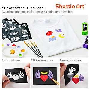 Fabric Paint, Shuttle Art 30 Colors Permanent Soft Fabric Paint in Bottles (60ml/2oz) with Brushes, Palette, Stencils, Non-Toxic Textile Paint for T-shirts, Shoes, Jeans, Bags, DIY Projects&Art Crafts