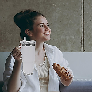 30oz Tumbler with Handle, Insulated Leak Proof Coffee Travel Mug with Straw Lid Double Wall Stainless Steel Vacuum Tumblers Metal Cup Keep Hot and Iced Drink for Gym, Office, Camping, White 1 Pack