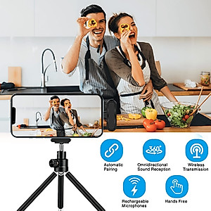 SUVENZ Wireless Lavalier Microphone for iPhone iPad with Charging Case, 3 Mode Noise Reduction, 2 Clip on Microphone for Video Recording, Podcasting, Vlogging, YouTube - 8H Working Time