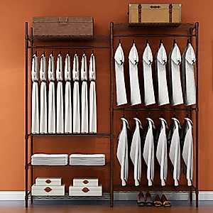 XIOFIO Heavy Duty Garment Rack, Metal Clothing Rack with 3 Hanging Rods and 6 Adjustable Shelves, Freestanding Open Wardrobe Organizer for Hanging Clothes,54"L x 16.5"W x 76.7"H Max Load 600LBS, Black