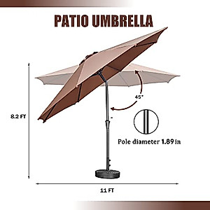 HYD-Parts 11 FT Large Patio Umbrella Waterproof and Sun Shade 360-Degree Outdoor Umbrella with Tilt and Crank (Coffee)
