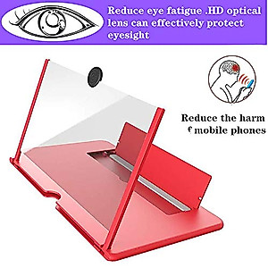 3D Screen Magnifier Amplifier, Boolian,HD Amplifier Projector for Movies, Videos and Games. Foldable Phone Stand with Screen Amplifier for All Smartphones (red)