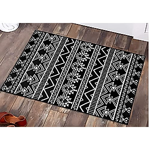 Boho Black Area Rug - Moroccan 24'x16' Small Kitchen Rug, Non Slip Non Shedding Low Pile Stain Resistance Front Door Mat Indoor Floor Accent Bath Carpet for Home Foyer Laundry Bedroom