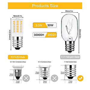 LFLAMPON KEI d28k 4w kel2812 Freezer Bulb kei d28m kel 2815 ac120v 3.8w Refrigerator Light Bulb 5304517886 Replacement E17 Intermediate Base Fridge Range Hood Over StoveLED Lamp, Warml White, 2-Pack