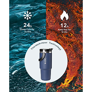 BUZIO 40 oz Tumbler with Handle & Insulated Water Bottle with Chug Lid