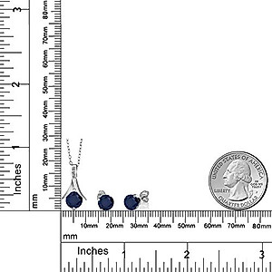 Gem Stone King 925 Sterling Silver Blue Sapphire and White Diamond Pendant and Earrings Jewelry Set For Women (3.05 Cttw, with 18 Inch Silver Chain)