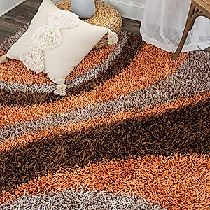 Rizzy Home Kempton Collection Polyester Area Rug, 5' x 7', Multi/Orange/Brown/Khaki Stripe