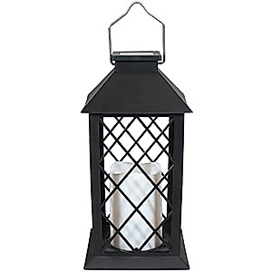 Sunnydaze Concord Outdoor Solar LED Decorative Candle Lantern - Rustic Farmhouse Decor for Patio, Porch, Deck and Garden - Tabletop and Hanging Outside Light - Set of 2 - 11-Inch - Black