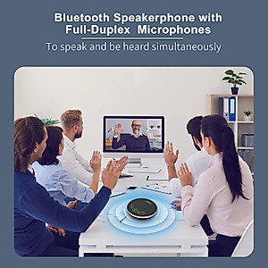 TONGVEO Bluetooth Speakerphone Conference Microphones, Wireless Conference Speaker 360°Voice Pick up with 4 AI Noise Cancellation Mics USB/Dongle/Bluetooth Connection 8 Hour Call Time for 8-12 People
