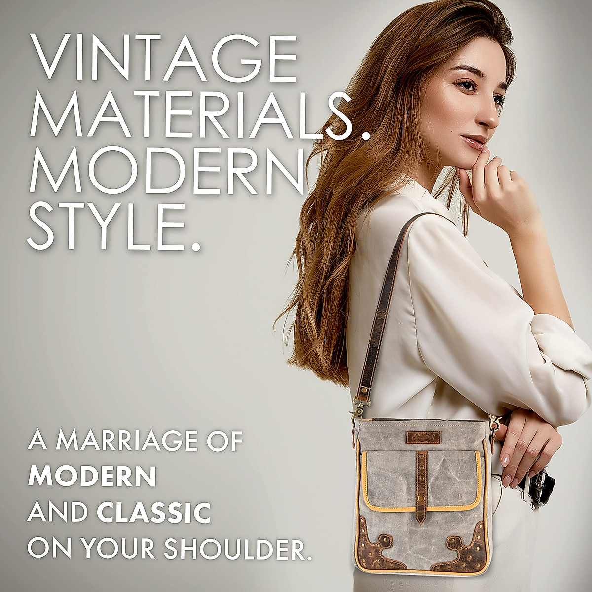 SIXTEASE Crossbody Bag for Women Vintage Style Genuine Leather, Upcycled Canvas, Rug, or Hair On - Cross Body Womens Bags with Inside Zipper Pockets - Ceilo