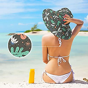 Kigai Acorns and Dragonflies Sun Hat Wide Brim Floppy Beach Hats for Women UV Protection Hat with Chain Strap for Outdoor Summer Camping Hiking