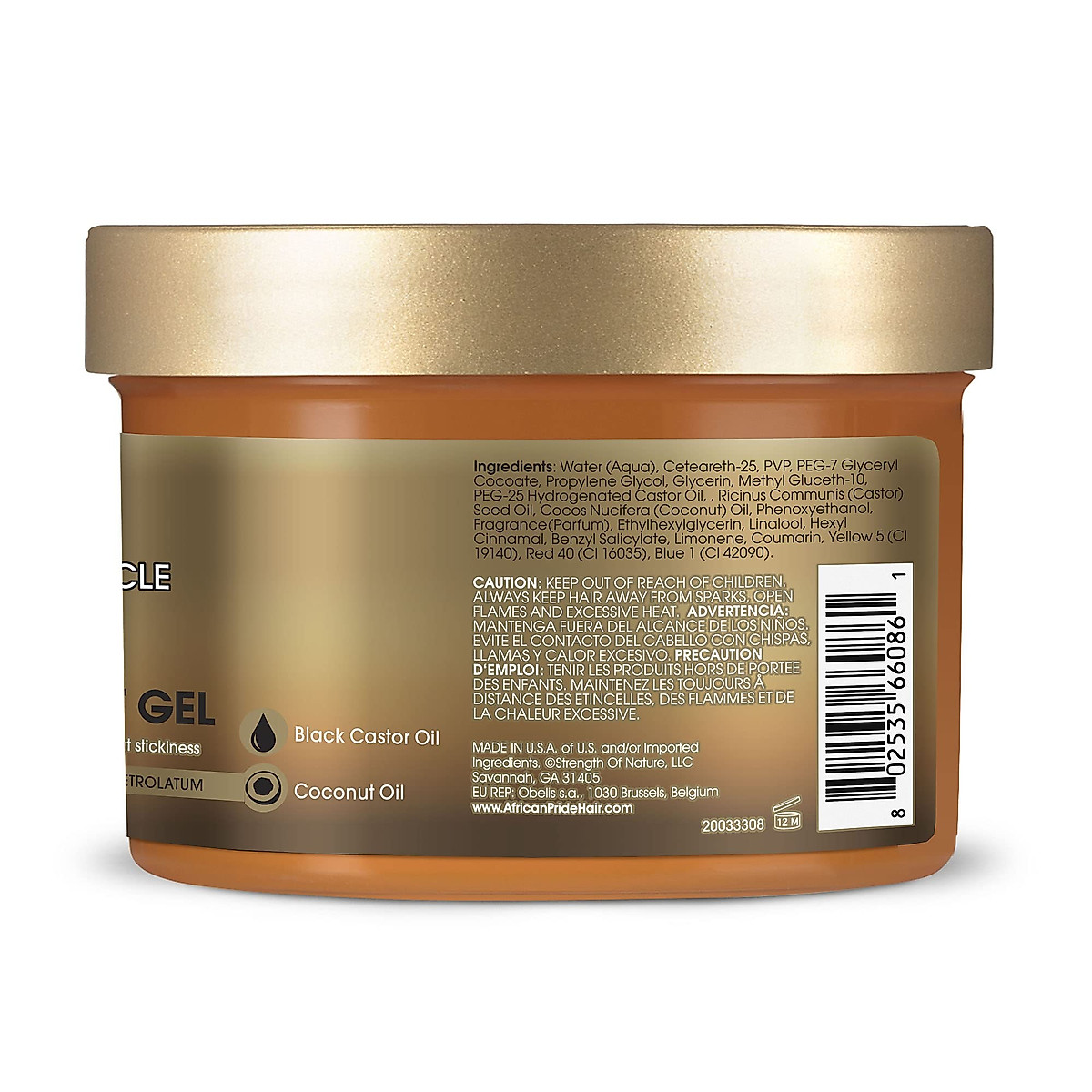 African Pride Black Castor Miracle Extra Hold Braid, Loc, Twist Gel - Tames Frizz & Controls Edges, No Parabens, No Sulfates, No Mineral Oil, No Petrolatum, Contains Black Castor & Coconut Oil, 12 oz