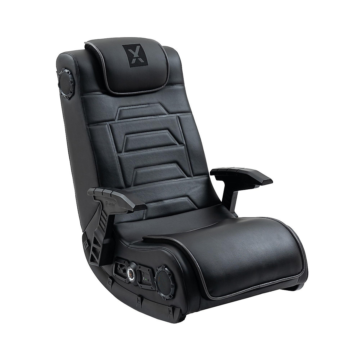 X Rocker Pro Series H3 Vibrating Floor Video Gaming Chair, with Headrest, 4.1 High Tech Audio, Wireless, Leather, Foldable, 5125901, 35" x 22" x 34.5", Black