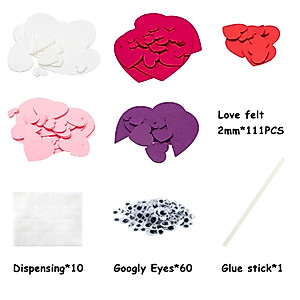 WATINC 12Pcs Wedding Engagement DIY Craft Kit Felt Hearts Animals Art Set with Butterfly Rabbit Pig Chick Monster Bear Bunny Creative Decorations for Valentine's Day Activity Party Supplies