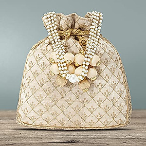 Aheli Indian Potli Bags for Women Evening Bag Clutch Ethnic Bride Purse with Drawstring (P26CRM)