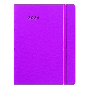 Filofax Weekly Planner, 12 Months, January to December, 2024, Twin-Wire Binding, Bilingual, 8.25" x 5.75", Fuchsia (C1851403-24)