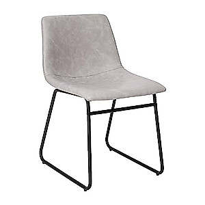 Flash Furniture Butler 18 Inch Commercial Grade LeatherSoft Dining Table Height Chair, Mid-Back Black Sled Base with Light Gray LeatherSoft Upholstery, Set of 2