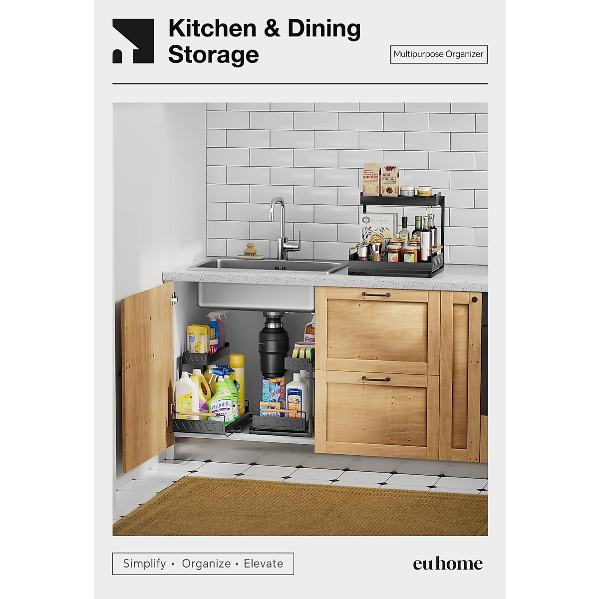 EUHOME Under Sink Organizers and Storage, Kitchen Under Sink Organizer, Slide Out Under Sink Storage for Bathroom 2 Tier Under Cabinet Organizer (Black, 1Pack)