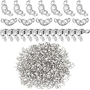 1500 Pieces Beads Tips Knot Covers Clamshell Crimp Tips Beads Set Calotte Ends Knot Covers Fold-Over Bead Covers for Jewelry Making DIY Bracelet Necklaces(Silver)