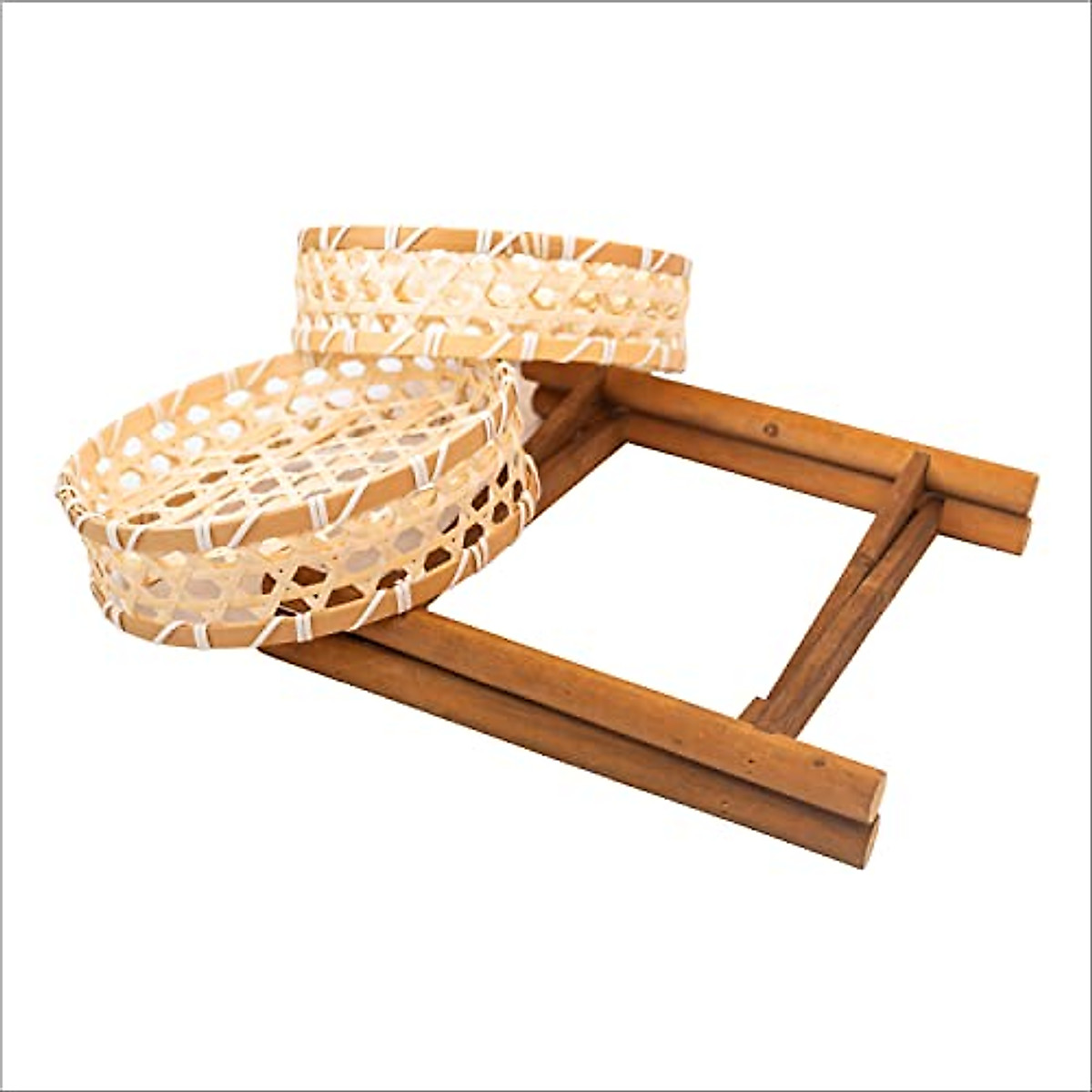 LiLaCraft 2-Tier Fruit Basket Removable Wicker Bamboo Serving Standing Trays, Tiered Serving Stands for Parties, Picnics, Kitchen, Serving Stands for Food Storage, Fruit and Dessert Holder