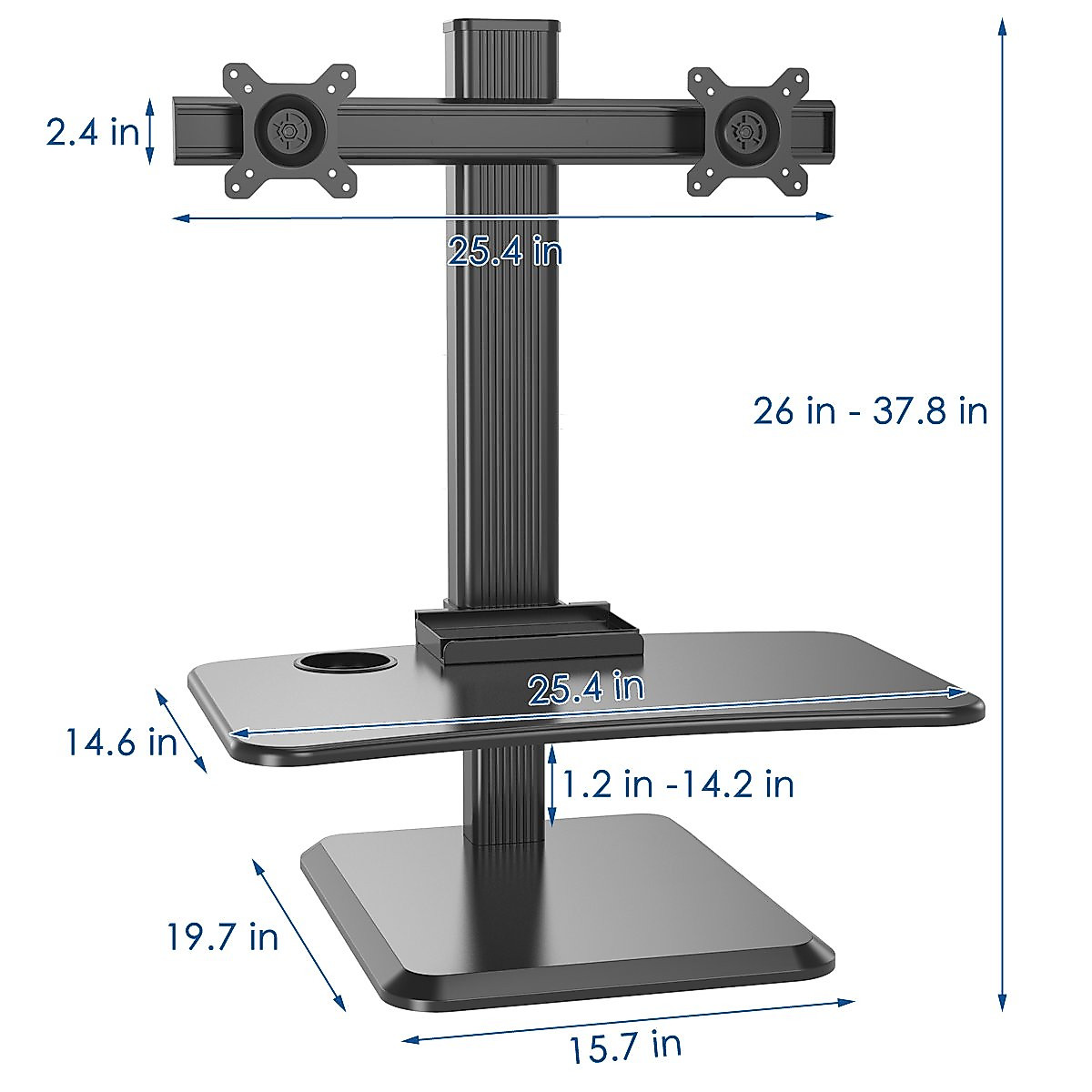 Dual Monitor Desk Converter, Adjustable Standing Desk Converter, Standing Desk Workstation with VESA Mount, Black