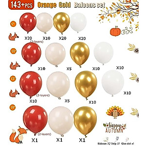 Fall Balloon Garland Arch Kit 143pcs Double Stuffed Terracotta Dark orange and Gold white sand Balloons for Fall in love Bridal Shower Rustic Boho Baby Shower bride to be decorations