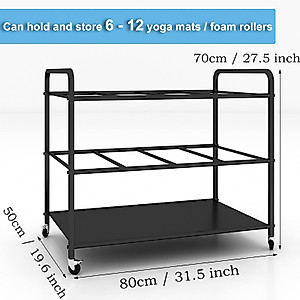 LXLA Extra Large Rolling Yoga Mat Storage Cart with 2 Lockable Wheels, Black Foam Rollers Rack for Gym Studio Office Fitness Class, Narrow Runner Rug Holder (Size : 31.5×19.6×27.5 in)