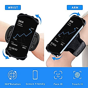 HLOMOM Wristband Phone Holder for Running, 360°Rotation & Detachable Sports Armband with Key Holder for iPhone 14/13/12/Pro/Pro Max/XS/XR/X/8/7/6/Plus, Samsung Galaxy, Fits 4''-6.5''Phone