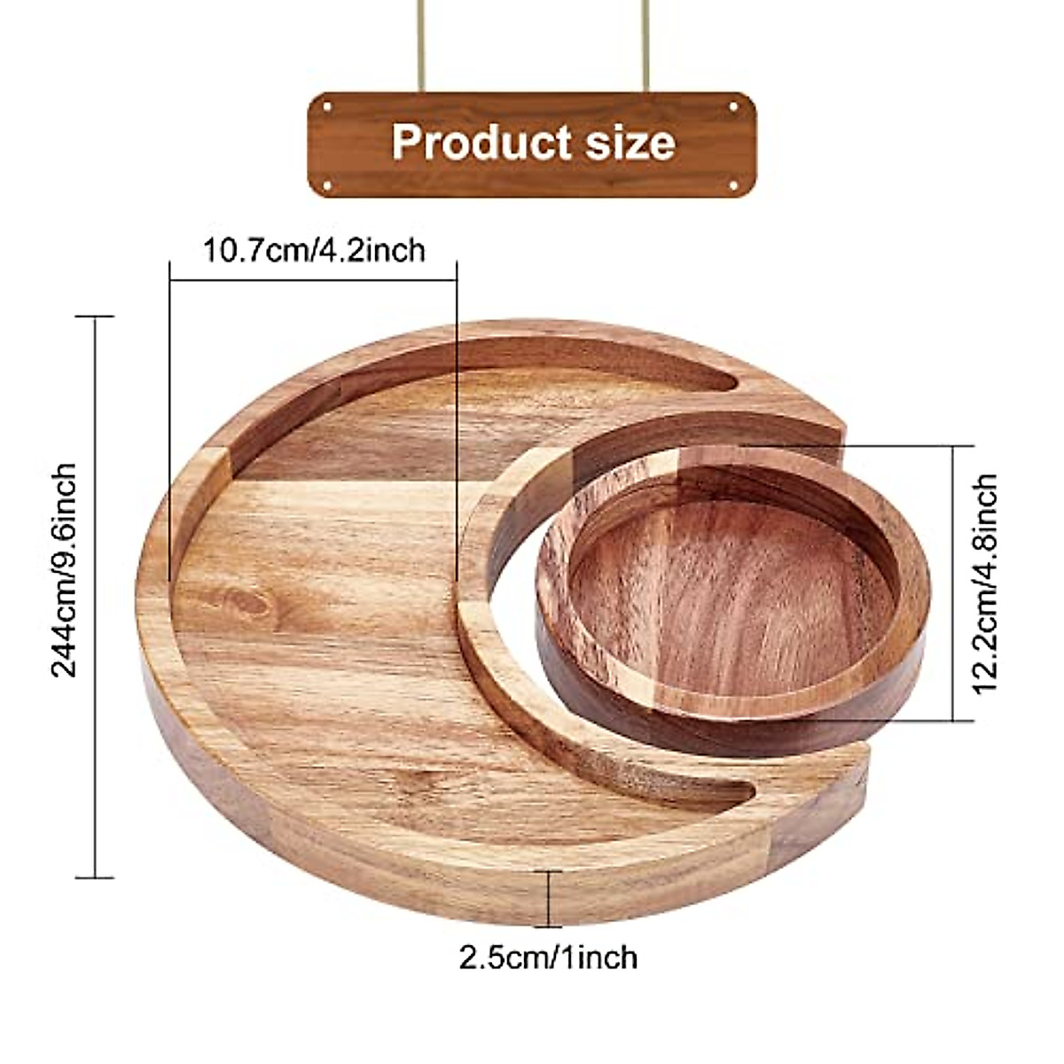 INFUNLY Crystal Holder Moon Tray Wooden Crystal Holder Round Crystal Organizer Tray Acacia Wood Trinket Dish for Rocks Jewelry Healing Crystals Storage