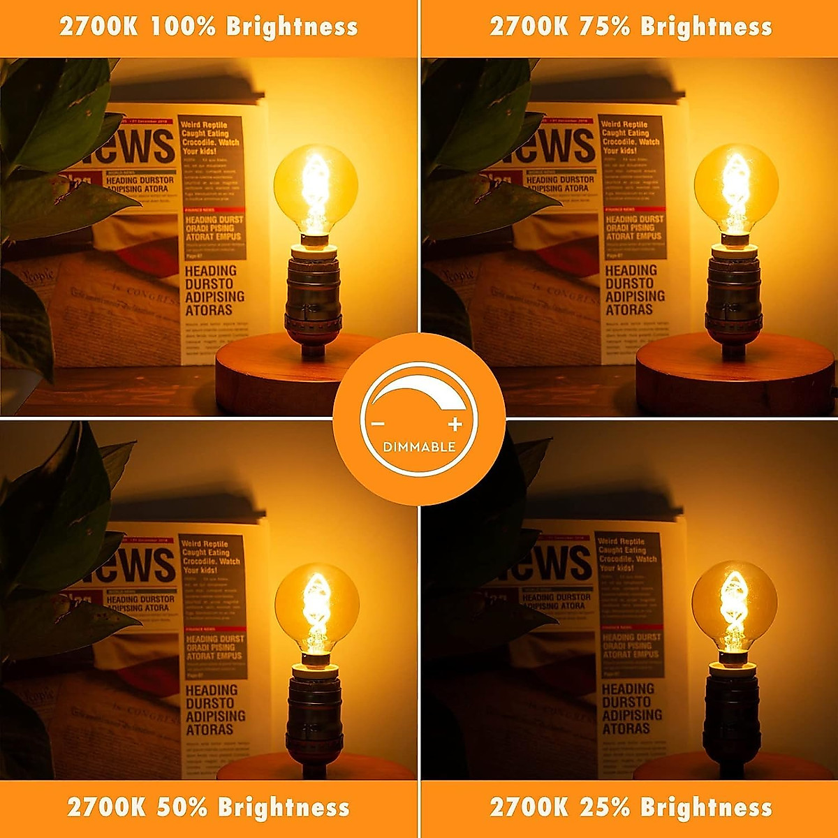 E12 Décor Globe g16.5 G50 Candelabra Light Bulb 4W Dimmable,40 Watts Equivalent,Amber Glass 2200K 300lm,Edison Replacement Globe Bulb for Sputnik Chandelier Vanity Ceiling Fan Light Bulbs,2 Pack