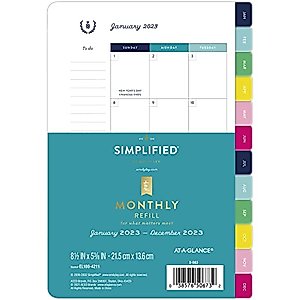 AT-A-GLANCE 2023 Monthly Refill, Simplified by Emily Ley, 5-1/2" x 8-1/2", Desk Size, Monthly Tabs (EL100-4211)