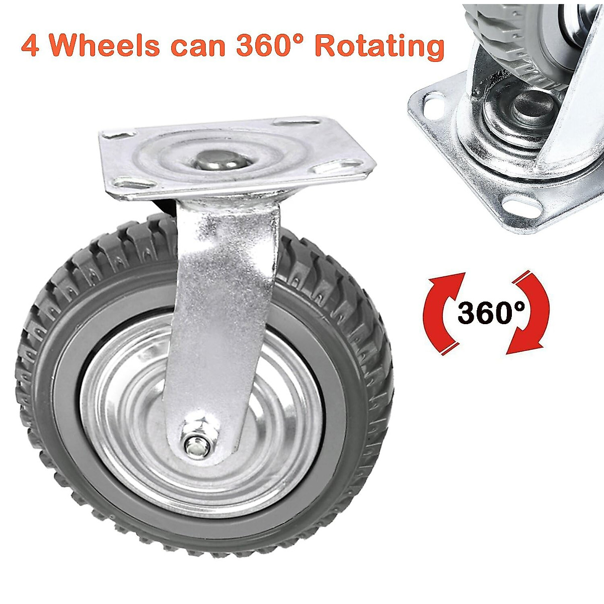 uyoyous 6'' x 2'' Caster Wheel Heavy Duty 4 Pack Cart Swivel Wheels Load 1760 lbs Silent Ball Bearing Solid Wheel with 360° Rotation Top Plate (2 with Brakes& 2 Without)