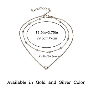 Artmiss Love Heart Layered Choker Necklace Delicate Beaded Pendant Necklace Silver Heart Double Chain for Women