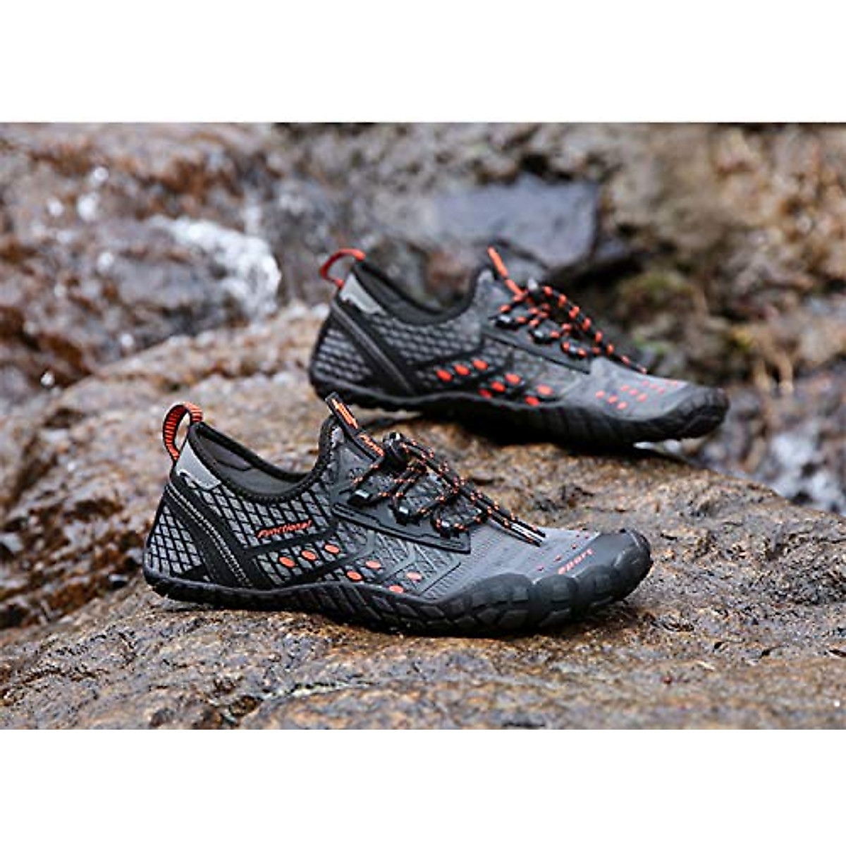 UBFEN Water Shoes Mens Womens Swimming Shoes Aqua Shoes Beach Sports Quick Dry Barefoot for Boating Fishing Diving Surfing with Drainage Driving Yoga 8.5 Women / 7 Men D Grey Orange