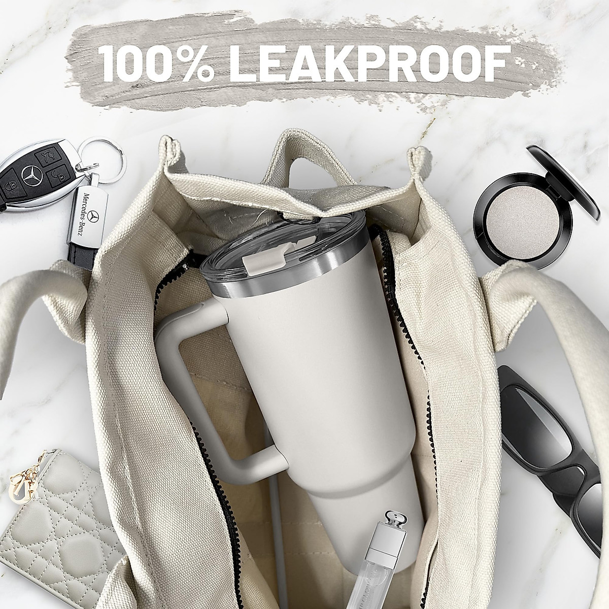 Crave Cups 40oz Tumbler with Lid and Straw l Reusable Spill Proof Double Wall Insulated Stainless Steel Water Bottle Travel Mug l Cupholder Friendly Vacuum Sealed Tumbler with Handle (Birch)