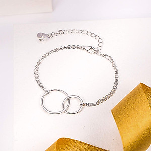 EVER FAITH Mother Daughter Bracelet 925 Sterling Silver Jewelry Gift Double Circles Two Interlocking Infinity friendship Sister Bracelet