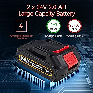 Mini Chainsaw, O-CONN Cordless 6 Inch Handheld Portable Electric Chainsaw with 2 Batteries 2 Chains, 24V Battery Powered with Safety Lock, for Tree Trimming Branch Wood Cutting