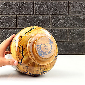 Hand Crafted Mango Wood and Resin Urn | Wooden Cremation Urns Adult Pet,Male & Female Ashes Handmade Fractal Turn Wood Human Ash for Storge (Large) Capacity (200) Cubic Inches