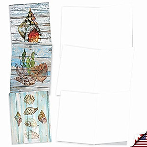 The Best Card Company - 10 Blank Note Cards with Envelopes (4 x 5.12 Inch) - Bulk All Occasion Cards Boxed - Seashell Driftwood AM6118OCB-B1x10