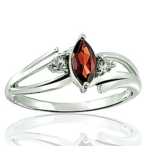 RB Gems 925 Sterling Silver Ring Genuine Gems Marquise 8x4 and Round Gems Accented with Wave-like Design Shank Rhodium-Plated Finish (Garnet, 9)