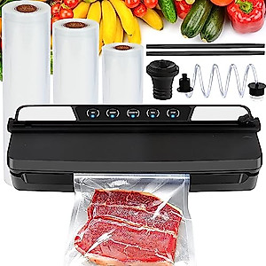 Food Vacuum Sealer 8 PCS Food Vacuum Sealer Machine 8 in 1 Automatic Vacuum Sealer with Cutter&Dry&Moist Vacuum and Seal and 3 Rolls Bags Starter Kits for Home and Kitchen