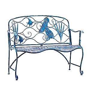 Lesera Ltd. Coastal Blue Metal Furniture Collection Bench/Arm Chair (Pelican & Angel Fish Bench), Coastal Furniture