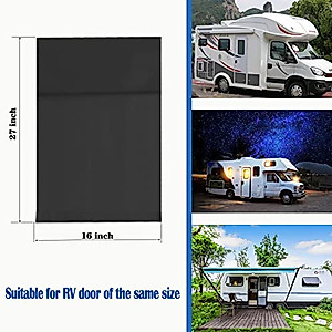 RV Door Window Shade (16" W x 26" L) with Velcro,RV Blackout Door Window Curtain, UV Rays Protection Camper Trailer Door Window Cover, Washable Thickened Polyester (Black)