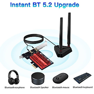 WiFi 6E AX210 (AXE5400) PCIe WiFi Card for Gaming PC Tri-Band PCIe Wireless Adapter for Desktop with High Speed Extended Pro Base Dual Antennas Bluetooth 5.3(USB Port),MU-MIMO, OFDMA for Win 11/10