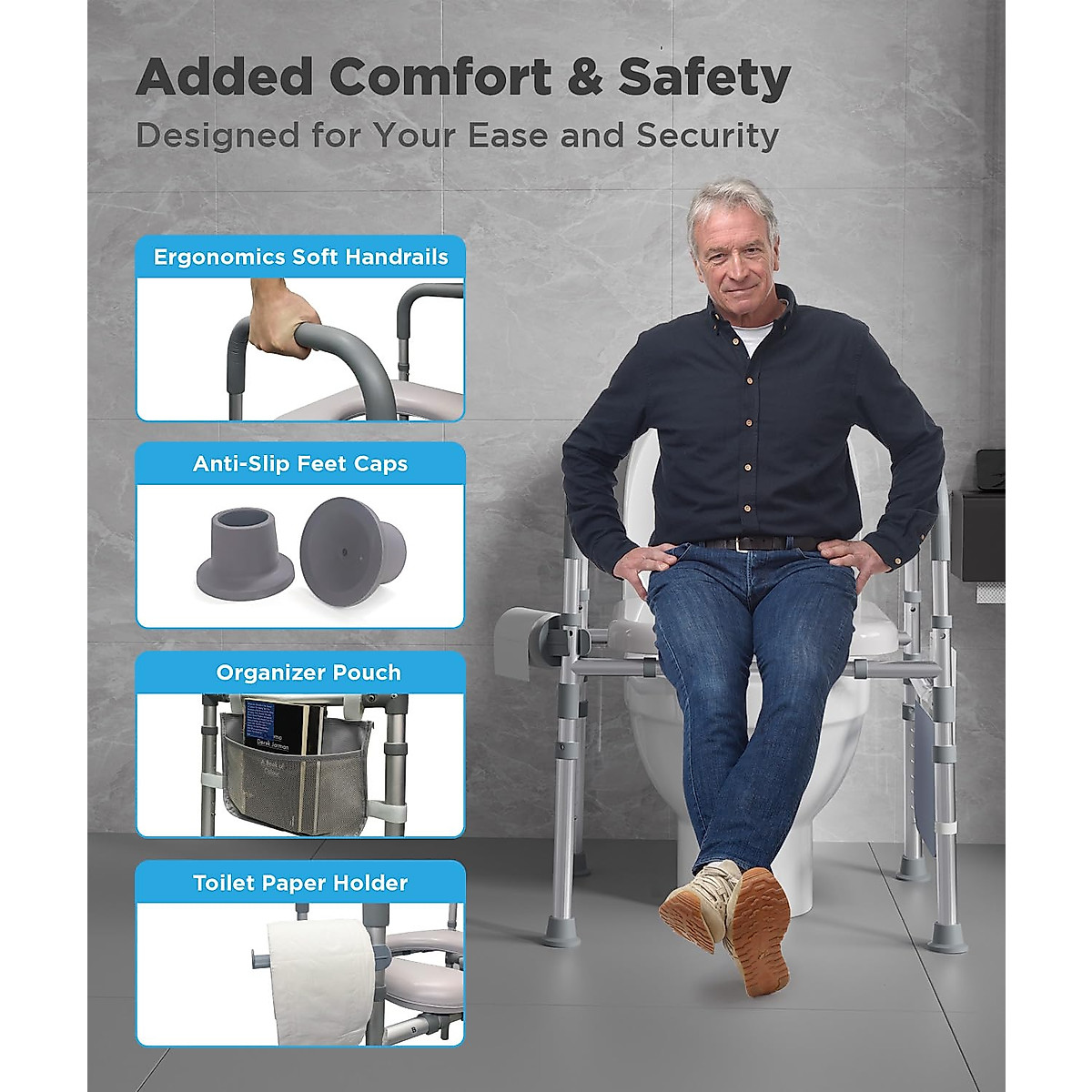 Raised Toilet Seat with Handles, Toilet Seat Risers for Seniors with Adjustable Height & Width, Up to 500 lbs, Elevated Stable Toilet Seat for Seniors, Handicapped, Pregnant, Fits Any Toilet