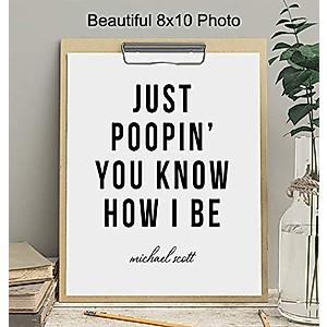 Michael Scott The Office - Bathroom Art Wall Decor Poster - Unique Decoration for Restroom, Guest Bath, Powder Room, Rest Room - Cool Funny Housewarming or Gag Gift - Just Poopin Print