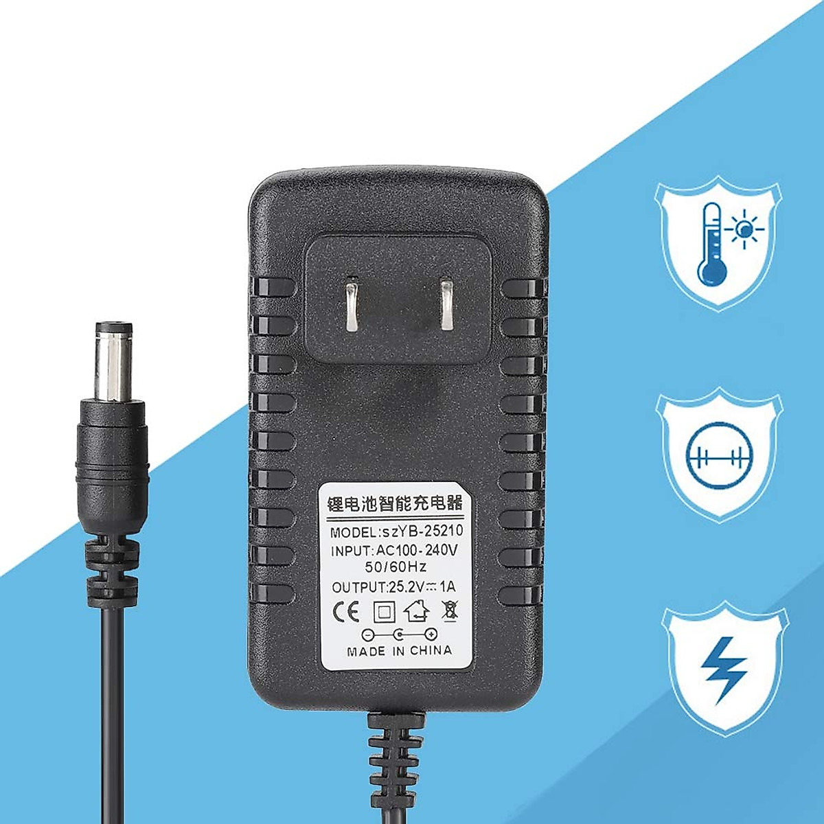 25.2V/1A Fast Charging Li-ion Charger Adapter with Multi-Level Protections 100-240V Input (US)