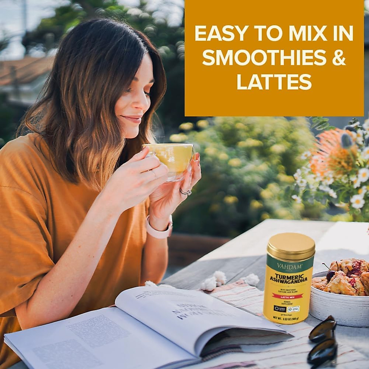 VAHDAM, Golden Milk Recovery & Nourishing Latte Mix - Ashwagandha with Turmeric Curcumin (72 mg, 81% Curcuminoids), Ginger & Black Pepper | Non-GMO & Gluten Free |HERBAL SUPPLEMENT - 40 Servings