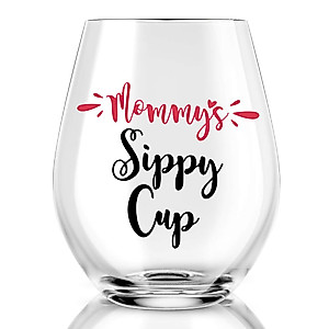 AGMDESIGN Mommy's Sippy Cup Wine Glass, Mother's Day Gift for Her, Mom, New Mom, Wife, Valentines Day Gifts for Mom, Pregnant Mom Gifts, Funny Birthday Gifts for Mom from Daughter, Son