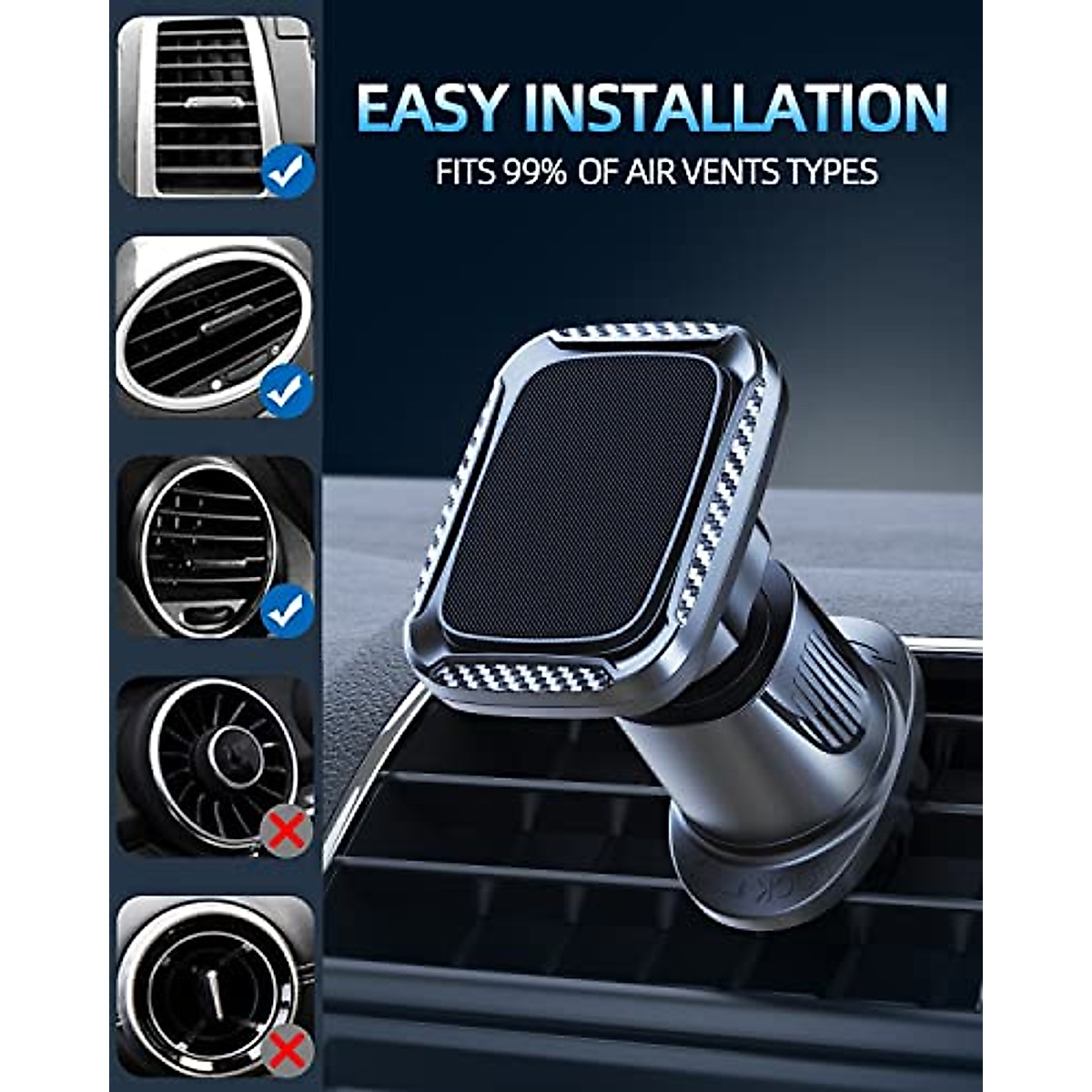 Magnetic Phone Holder for Car, Car Phone Holder Mount, Upgraded Metal Longer Hook Clip Fit More Vent Car Mount , Strong Magnets Phone Mount for Car Vent, for All Cell Phones Tablets Gifts for Men